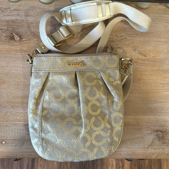 Coach | Bags | Coach Gold Metallic Canvas Crossbody Bag | Poshmark